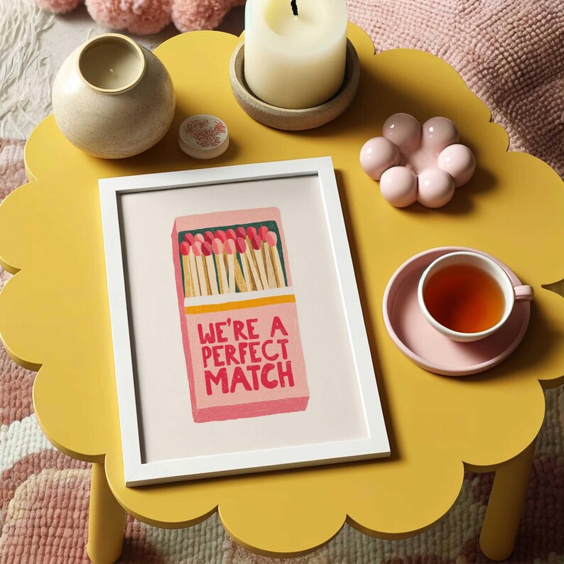 Dopamine Wall Art Print, We're a Match, Colorful Matchbox Design ...