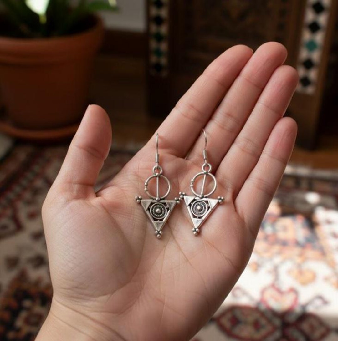 Moroccan Silver Tazerzit Earrings: Boho Tizerzai Berber Fibula North ...