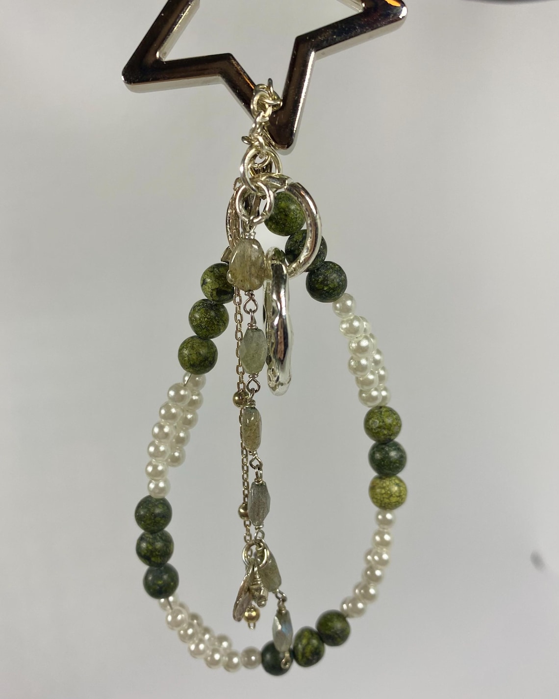 Silver Star Carabiner Keychain | Natural Stone Crystal Charm Phone ...