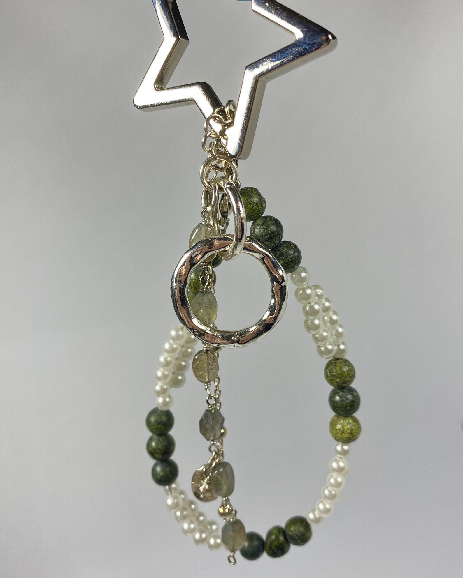 Silver Star Carabiner Keychain | Natural Stone Crystal Charm Phone ...