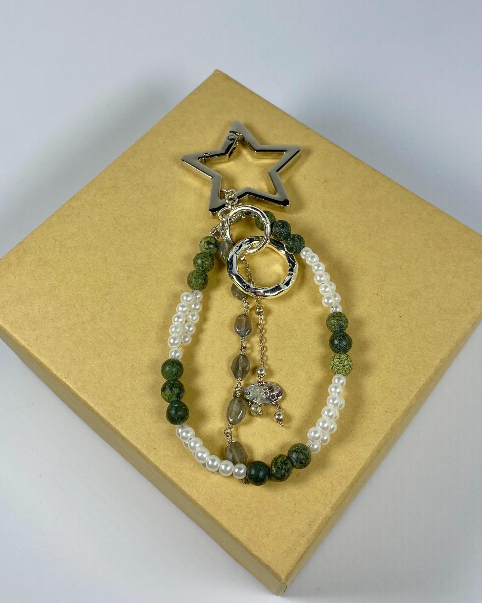 Silver Star Carabiner Keychain | Natural Stone Crystal Charm Phone ...