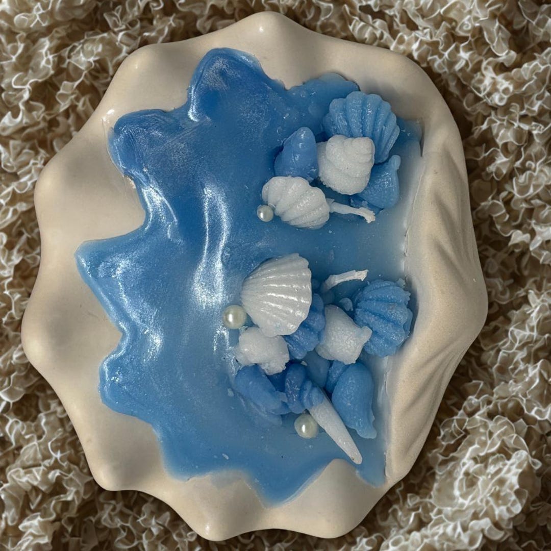 ART Seashell Soy Wax Candle in Stone Clamshell: Coastal Decor - Etsy