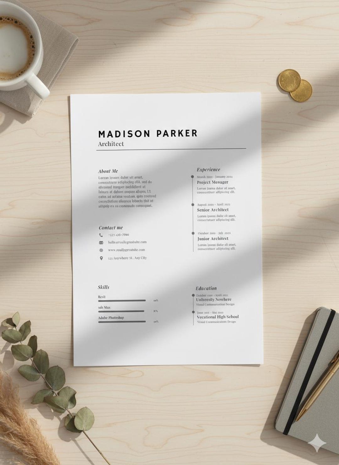 Modèle de CV pour architectes | CV minimaliste modifiable sur Canva ...