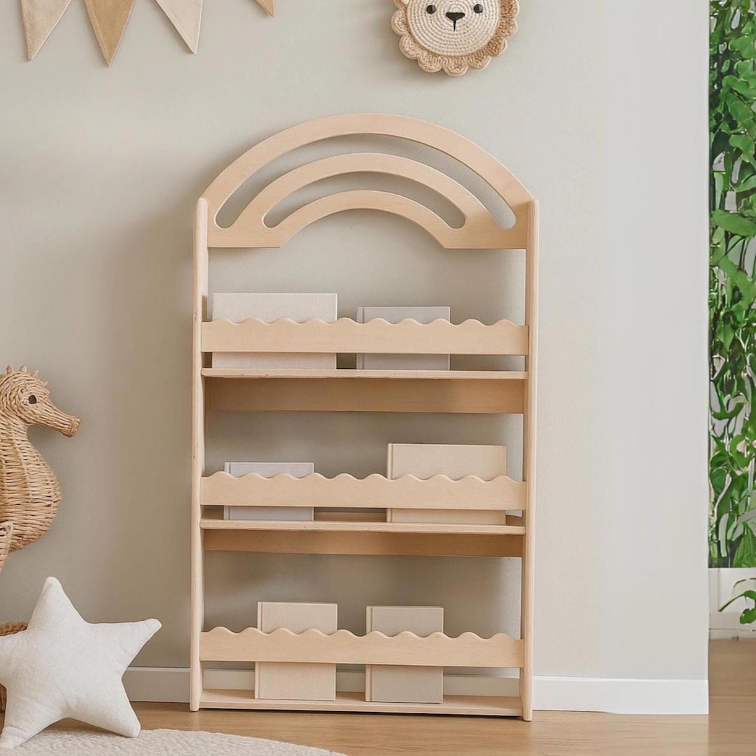 Montessori Rainbow Wall Bookshelf for Kids: Wooden Front-facing Book ...