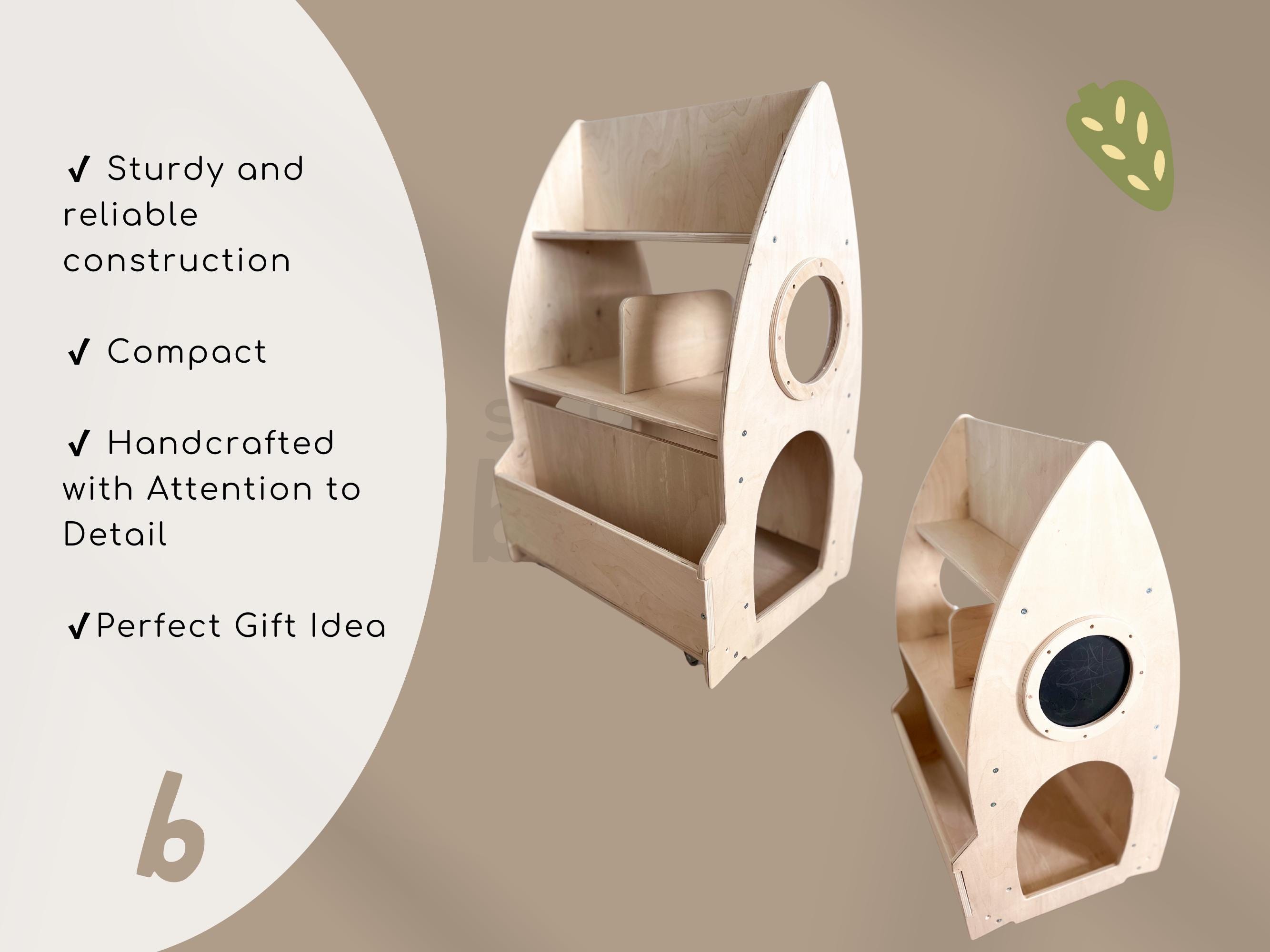 Personalized Rocket Bookshelf: Waxed Kids Rotating Bookcase With ...