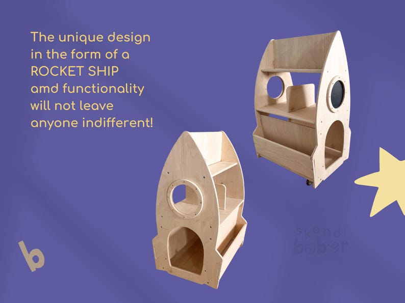 Personalized Rocket Bookshelf: Waxed Kids Rotating Bookcase With ...