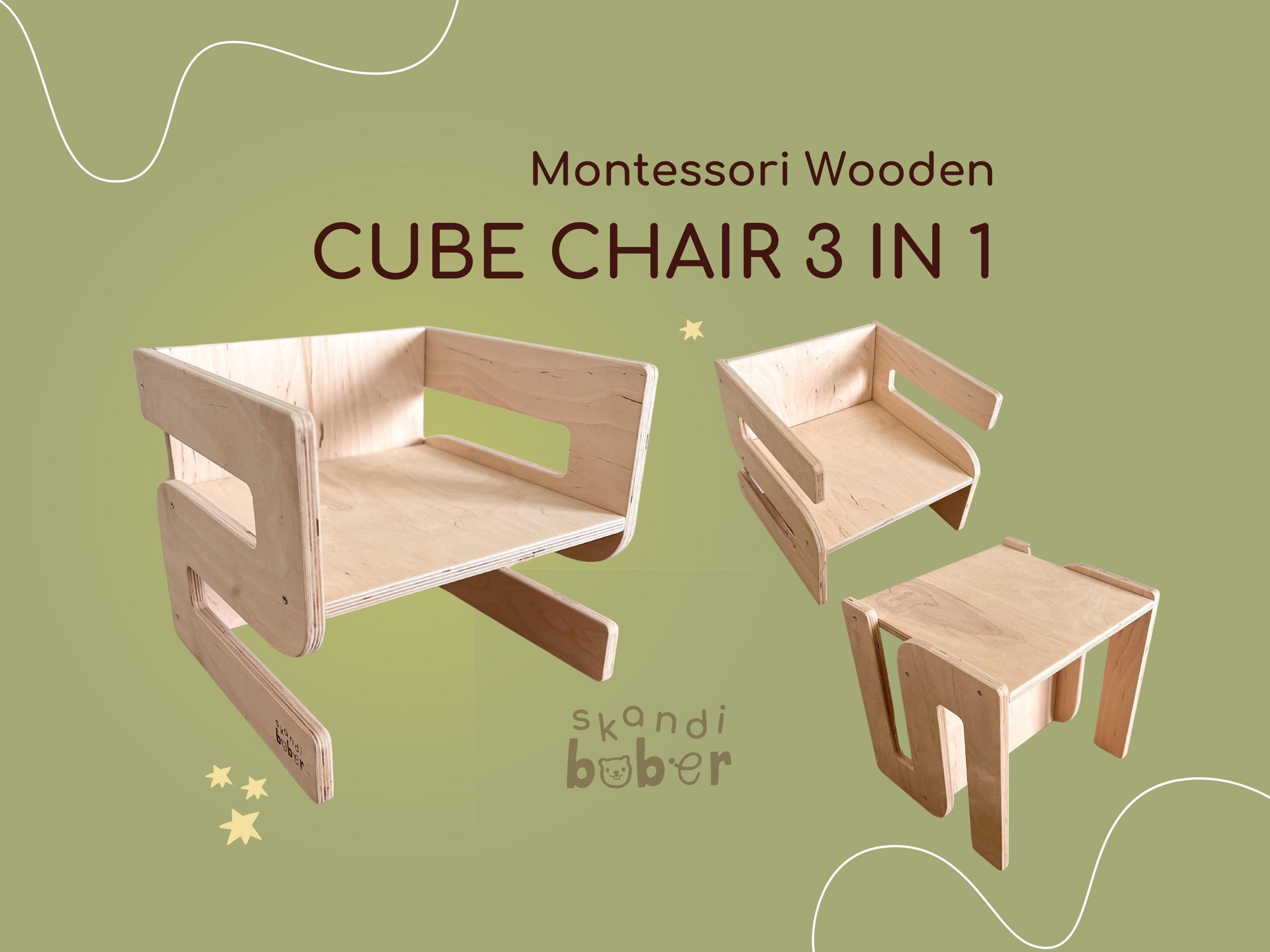 Montessori Wooden Cube Chair: 3-in-1 Toddler Step Stool & Table - Etsy