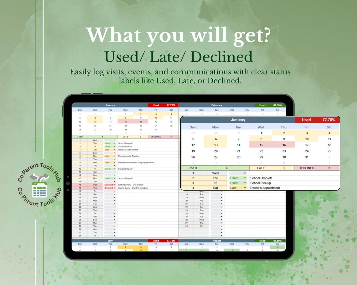 Child Custody Visitation Tracker Calendar | Parenting Calendar ...