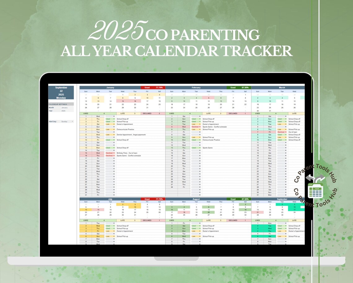 Child Custody Visitation Tracker Calendar | Parenting Calendar ...