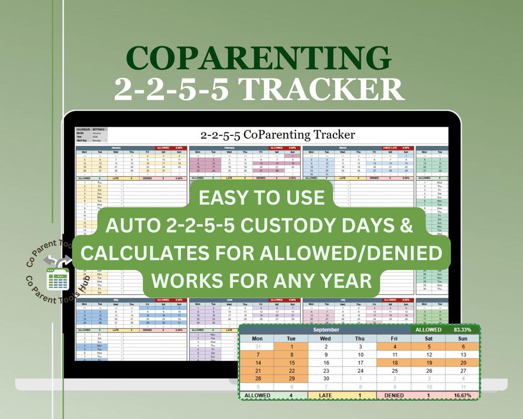 2026 Parenting Custody Tracker Calendar | 2-2-5-5 Monthly Co-parenting ...