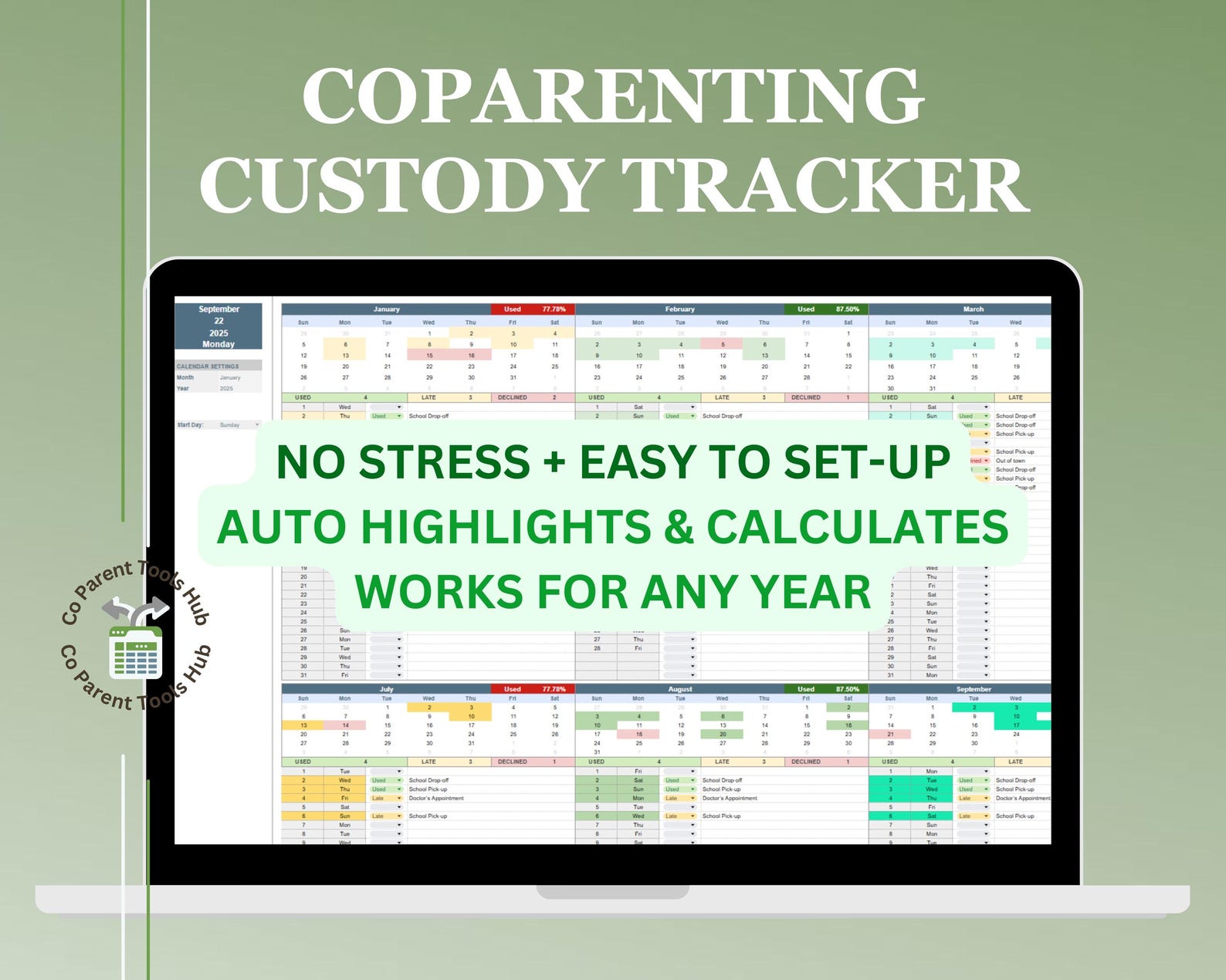 Child Custody Visitation Tracker Calendar | Parenting Calendar ...
