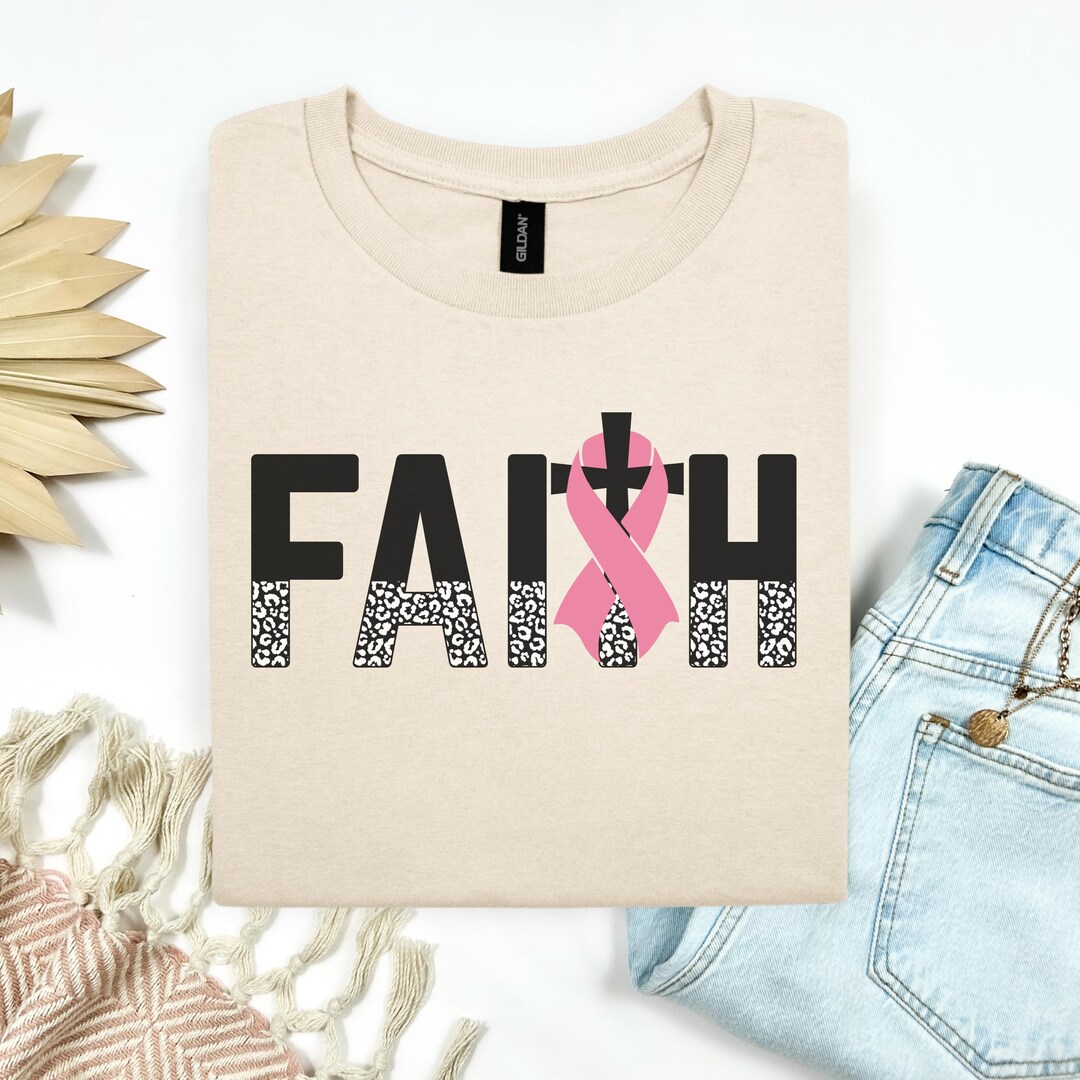 Faith Pink Ribbon Cancer Awareness Faith Shirt Religious Tee Breast ...