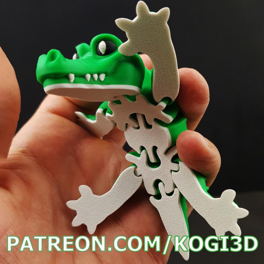 Articulated Crocodile STL File – 3D Print Model, Print-in-place Reptile ...