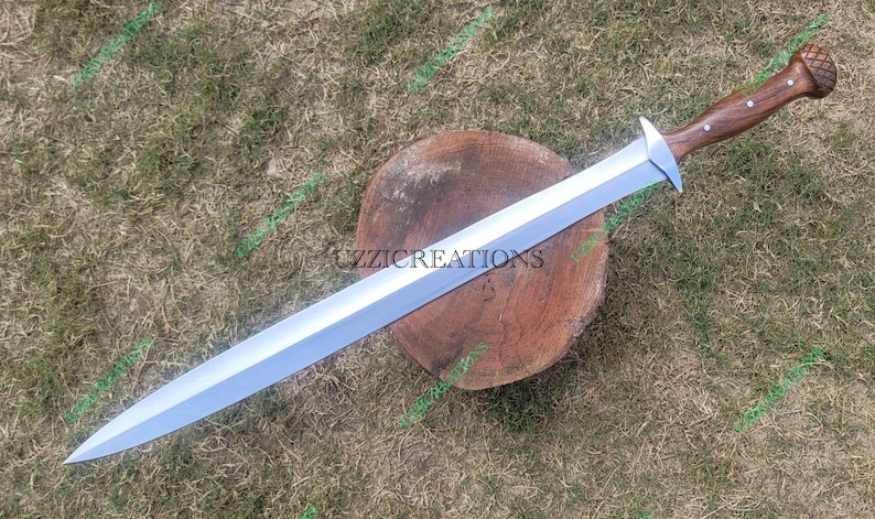 Hand Forged Greek Xiphos Sword: 31" Spring Steel Blade, Leather ...