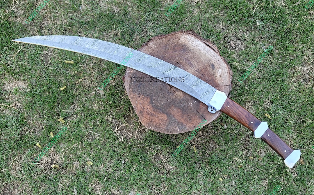 Hand Forged Damascus Steel Falx Sword: 27" Rosewood Handle, Leather ...