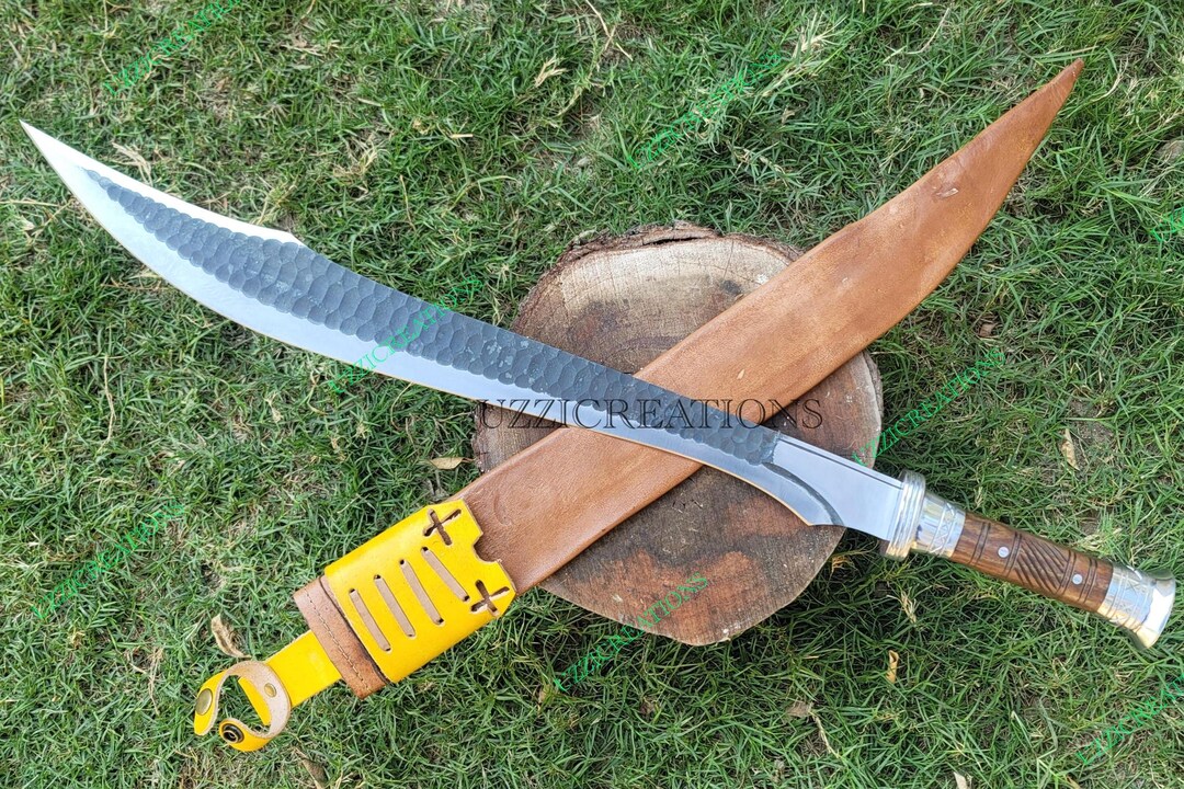 Handmade Viking Scimitar Sword: 27" Spring Steel Blade, Leather Sheath ...