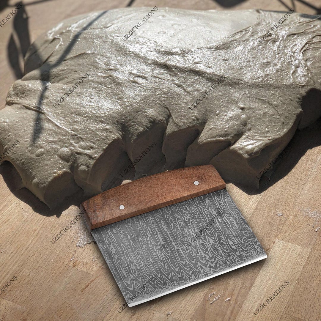 Damascus Steel Dough Cutter Scraper: Walnut Wood Handle, 6 Inch Blade ...