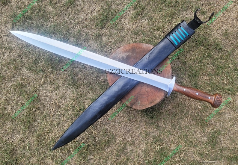Hand Forged Greek Xiphos Sword: 31" Spring Steel Blade, Leather ...