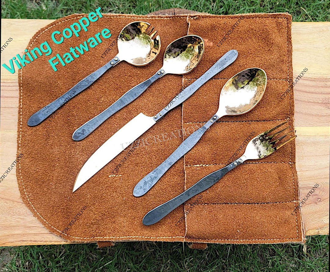 Forged Viking Medieval Copper Flatware,(05 Pc)forged Stainless Steel ...