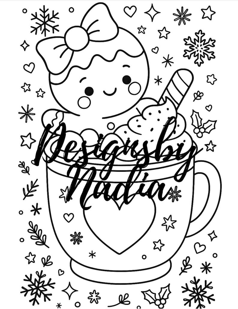Gingerbread Christmas Coloring Page | Kids Holiday Activity (instant ...