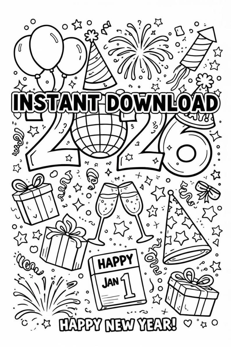 New Year 2026 Coloring Placemat for Kids | Hello 2026 Activity Mat ...