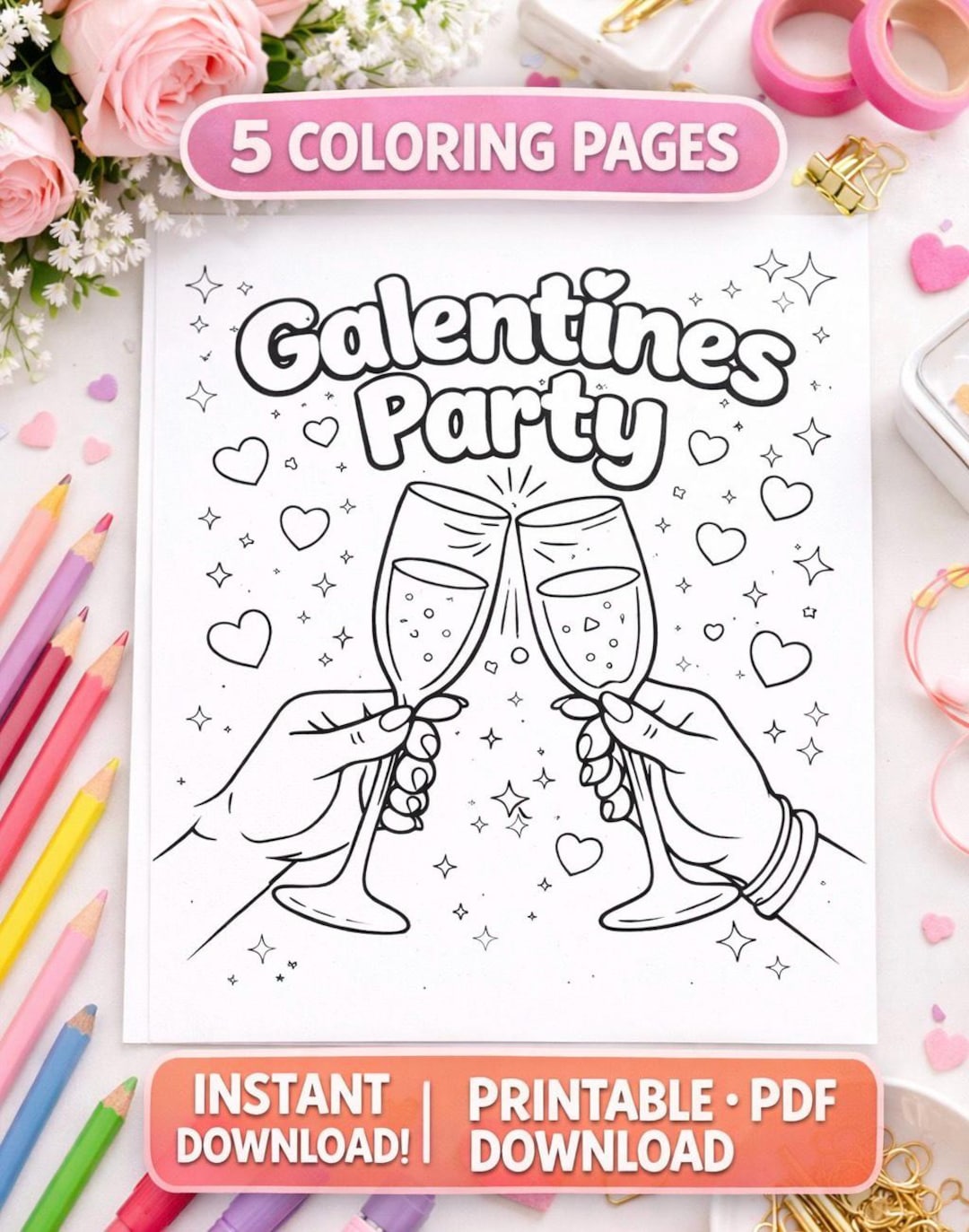 Galentine's Coloring Pages | Friendship Party Activity (printable PDF ...