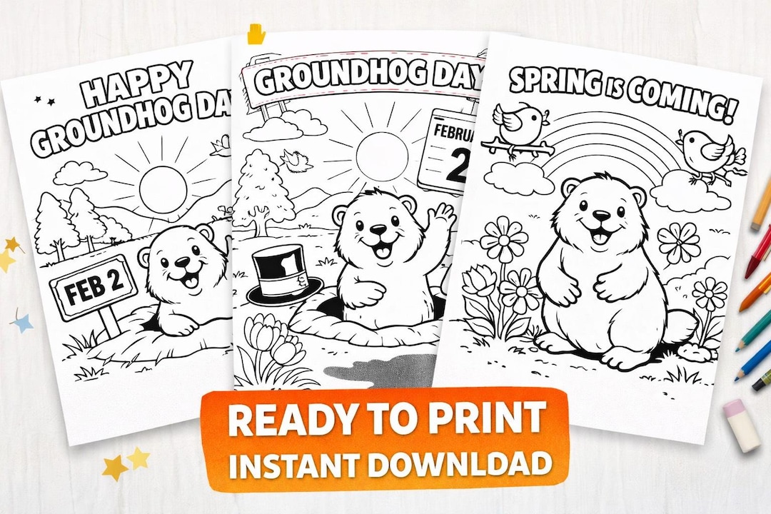 Groundhog Day Coloring Pages for Kids | February Classroom Printable - Etsy
