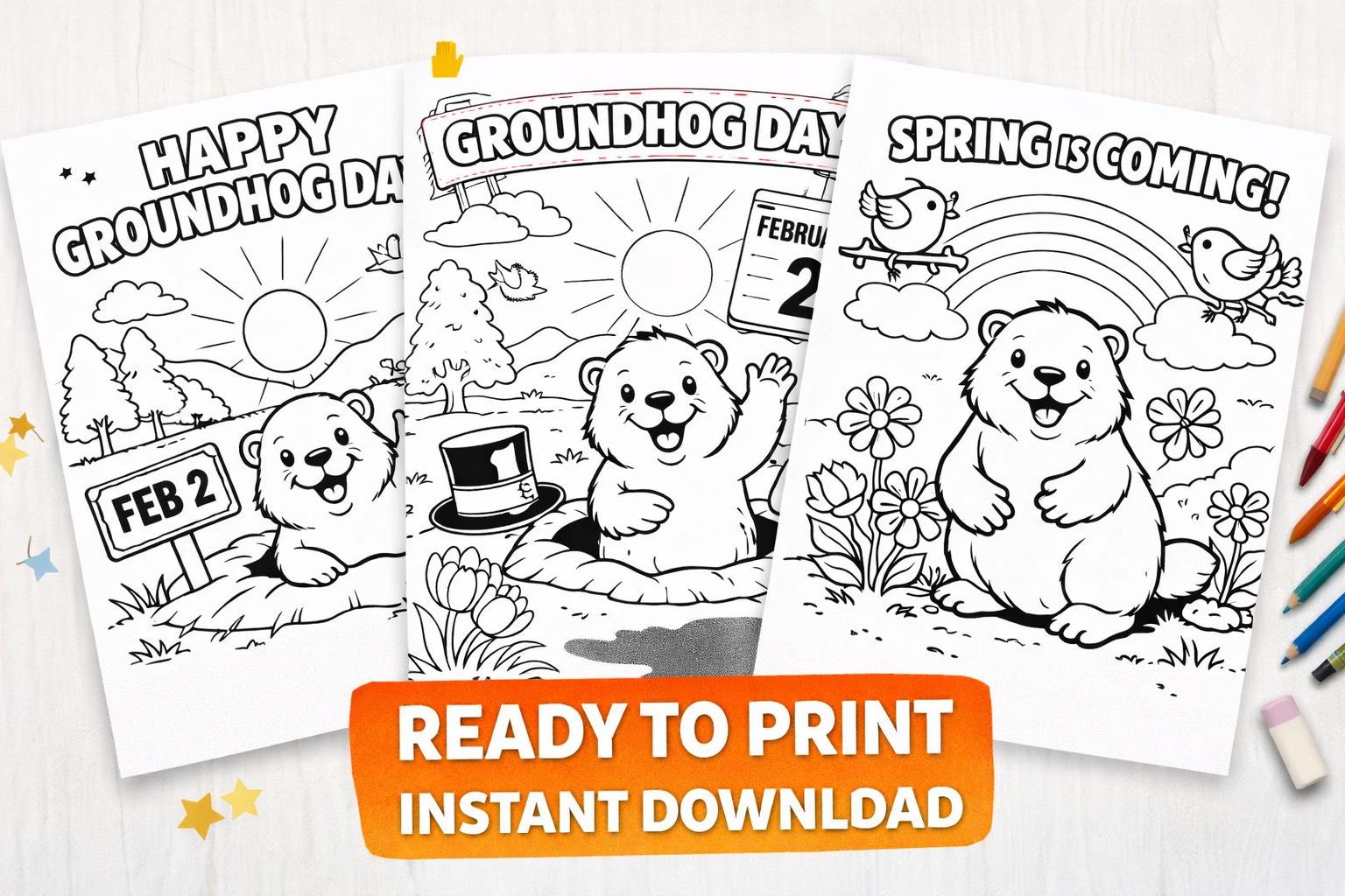 Groundhog Day Coloring Pages for Kids | February Classroom Printable - Etsy