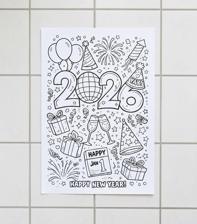 New Year 2026 Coloring Placemat for Kids | Hello 2026 Activity Mat ...