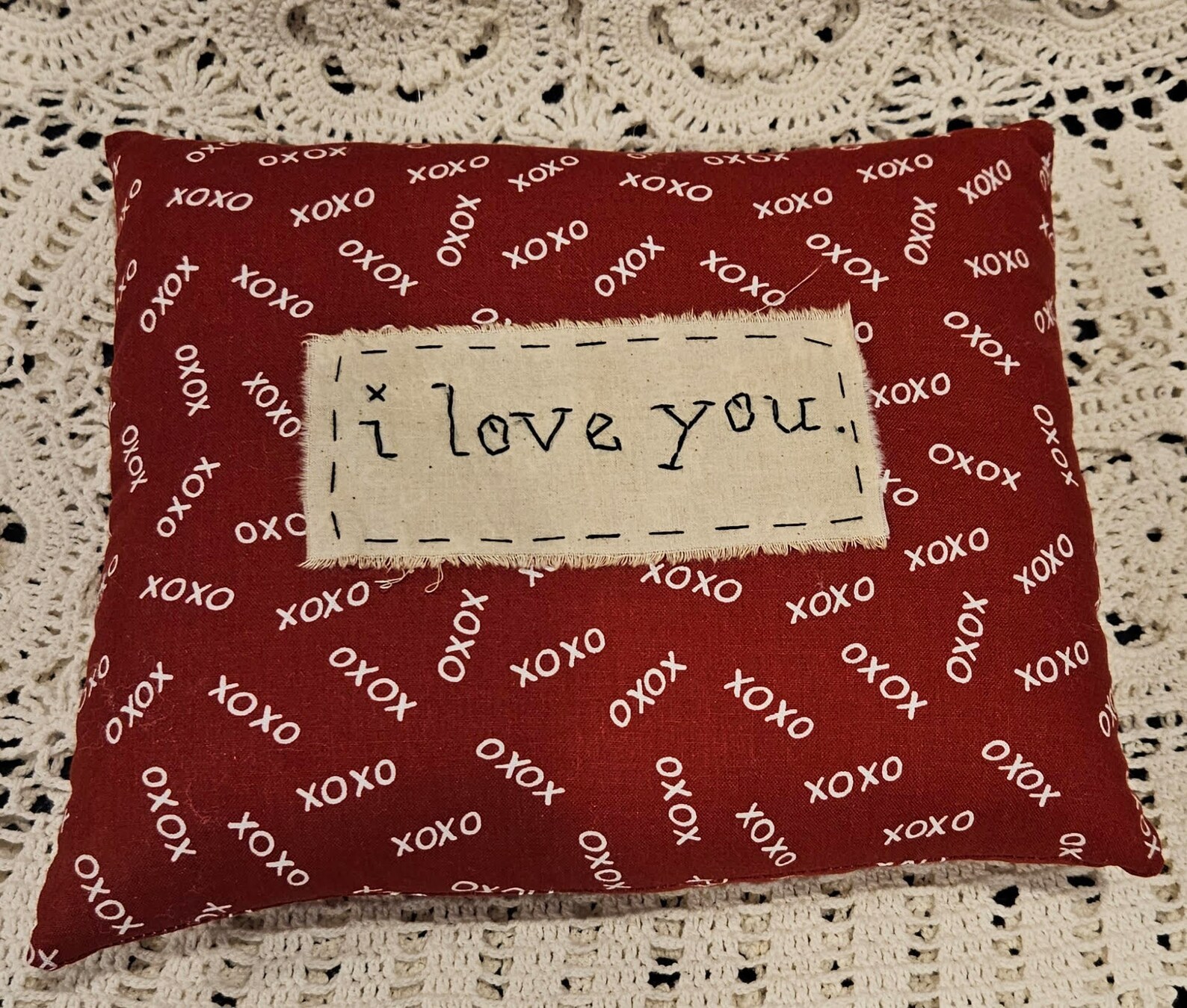 I Love You Primitive Stitchery Valentine Pillow, Farmhouse Decor ...