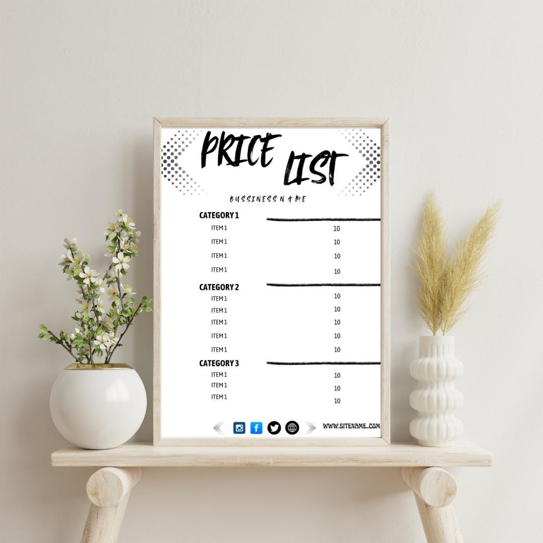 Arrow Black and White Price List, Minimalist Pricing Menu Template ...