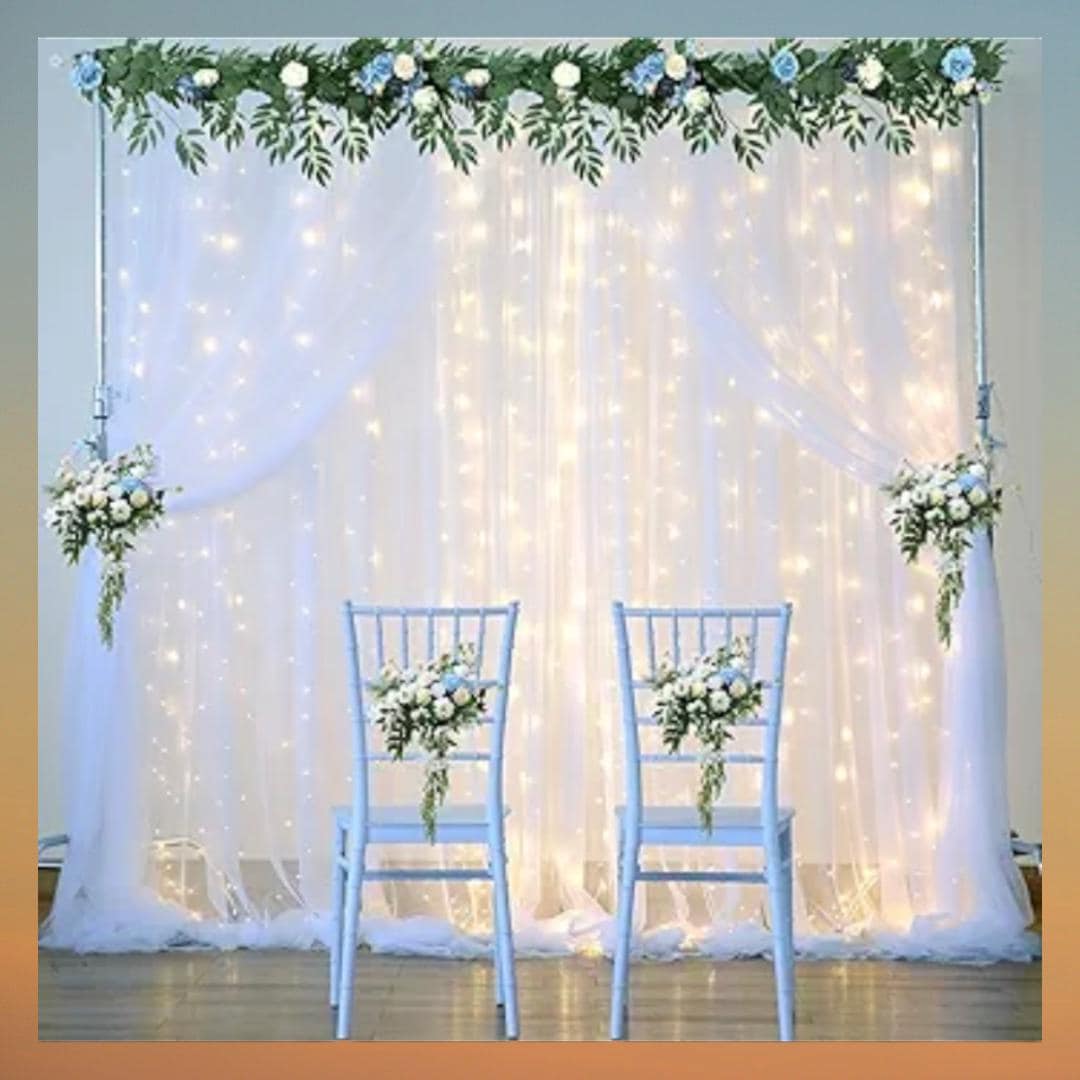 White Tulle Backdrop Curtain With Lights – 10x8ft Sheer Wedding ...