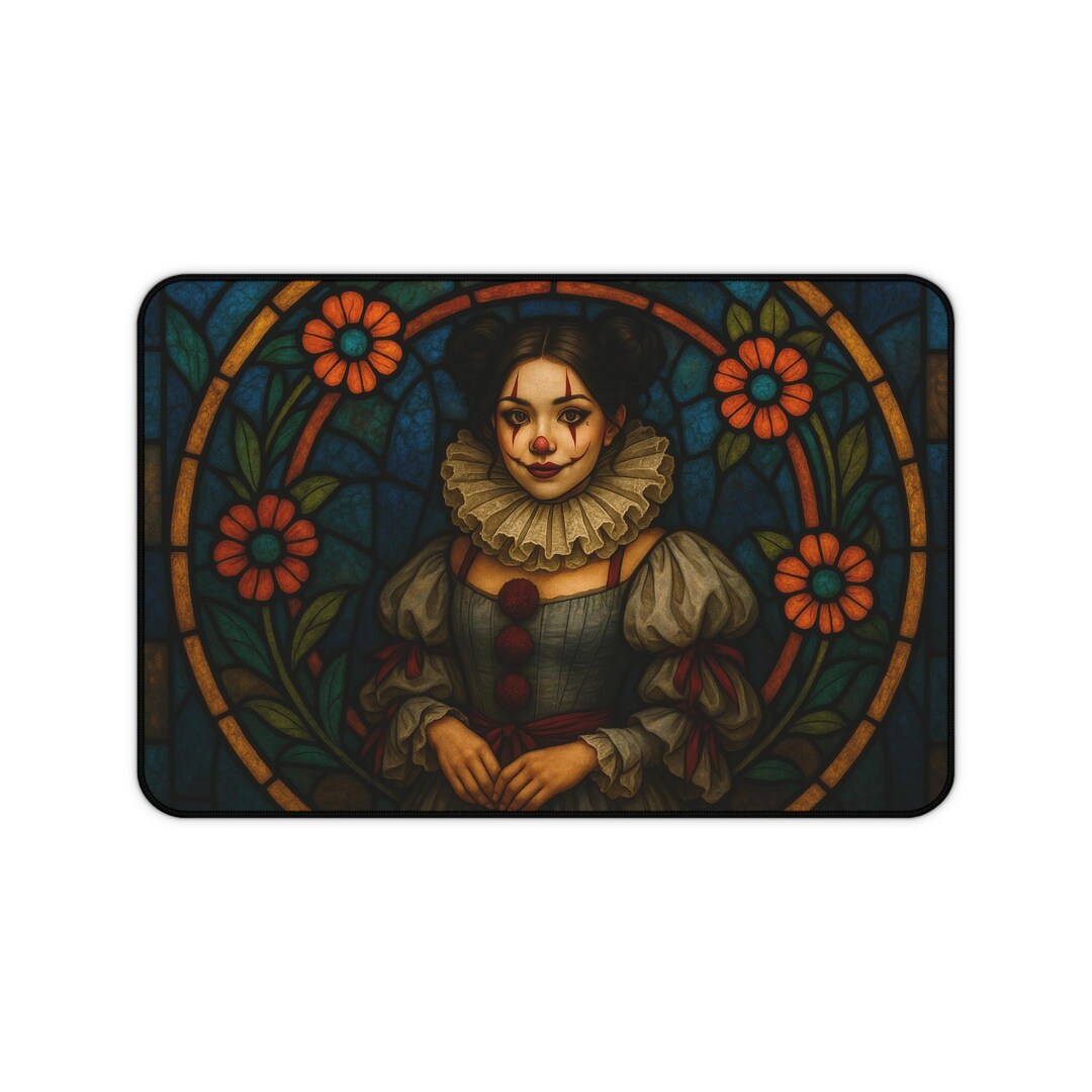 Victorian Clown Stained Glass Desk Mat | Gothic Floral Portrait - Etsy