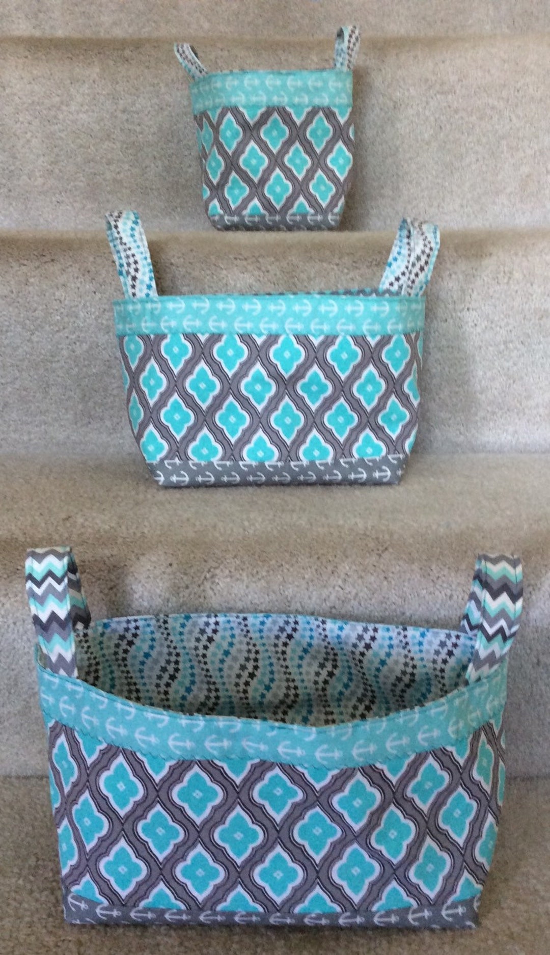 Turquoise and Gray Baskets set of 3 - Etsy