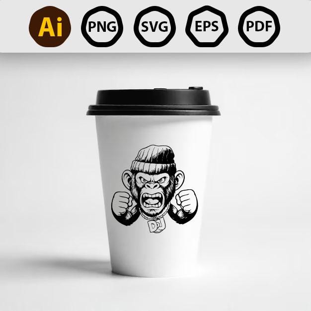 Angry DJ Monkey Vector | Hip Hop Gorilla Wall Art SVG PNG | Urban ...