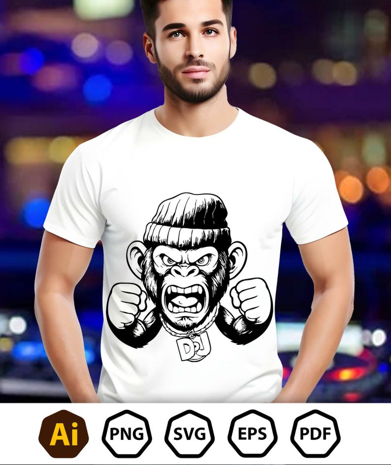 Angry DJ Monkey Vector | Hip Hop Gorilla Wall Art SVG PNG | Urban ...