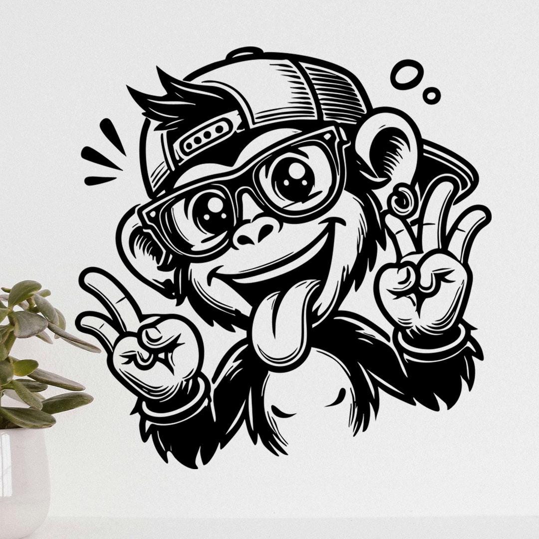 Cool Monkey Vector SVG | Funny Monkey Clipart | Hipster Ape Sticker ...