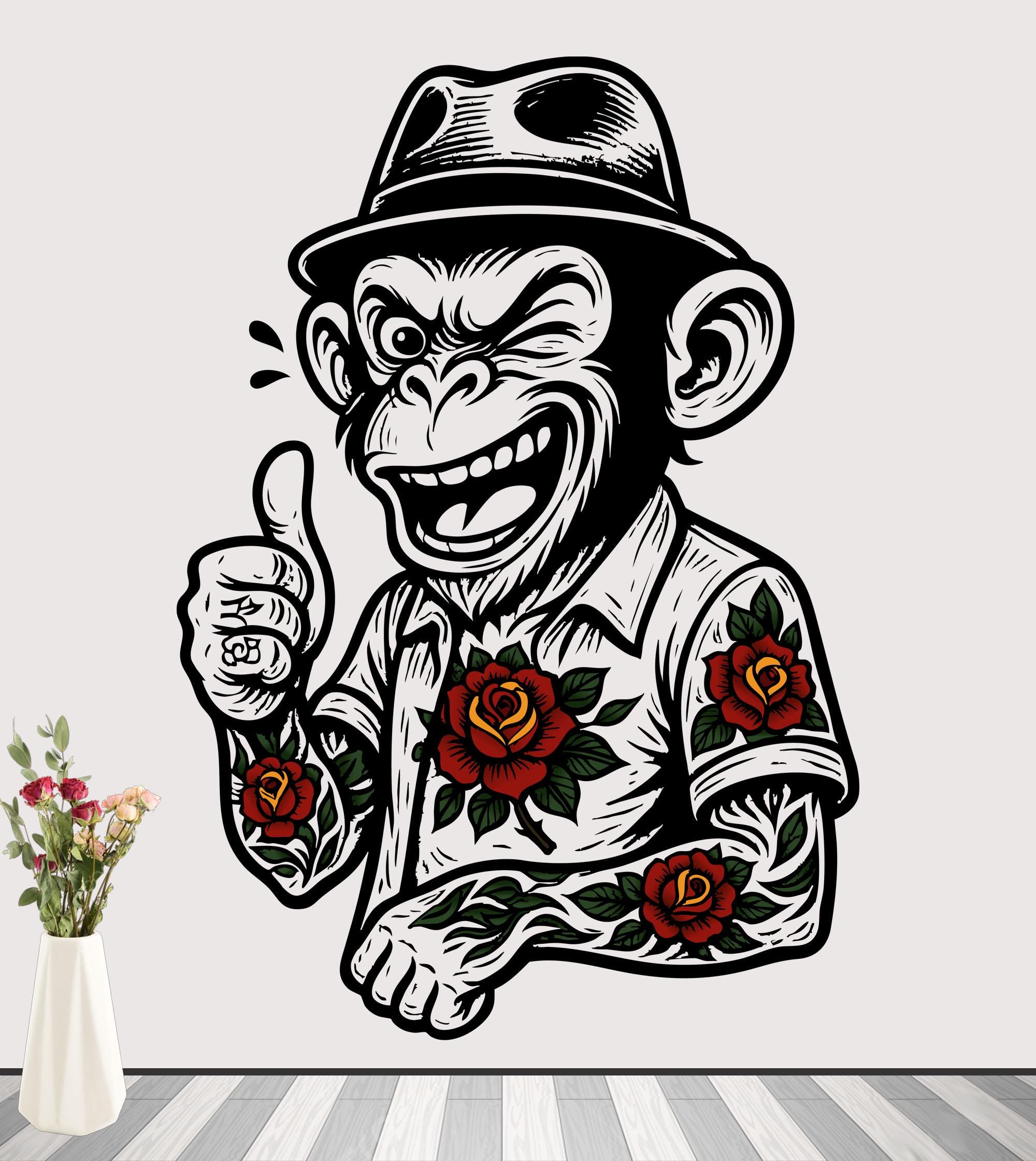 Tattooed Winking Monkey Vector | Cool Monkey Graphic SVG PNG ...