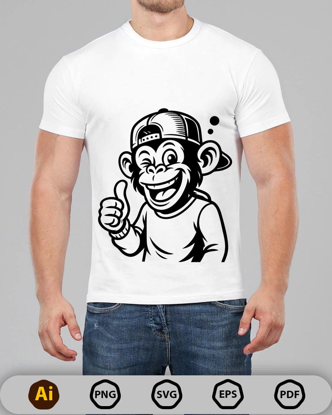 Cool Monkey Vector SVG | Cartoon Monkey Thumbs up | Funny Hip Hop Chimp ...