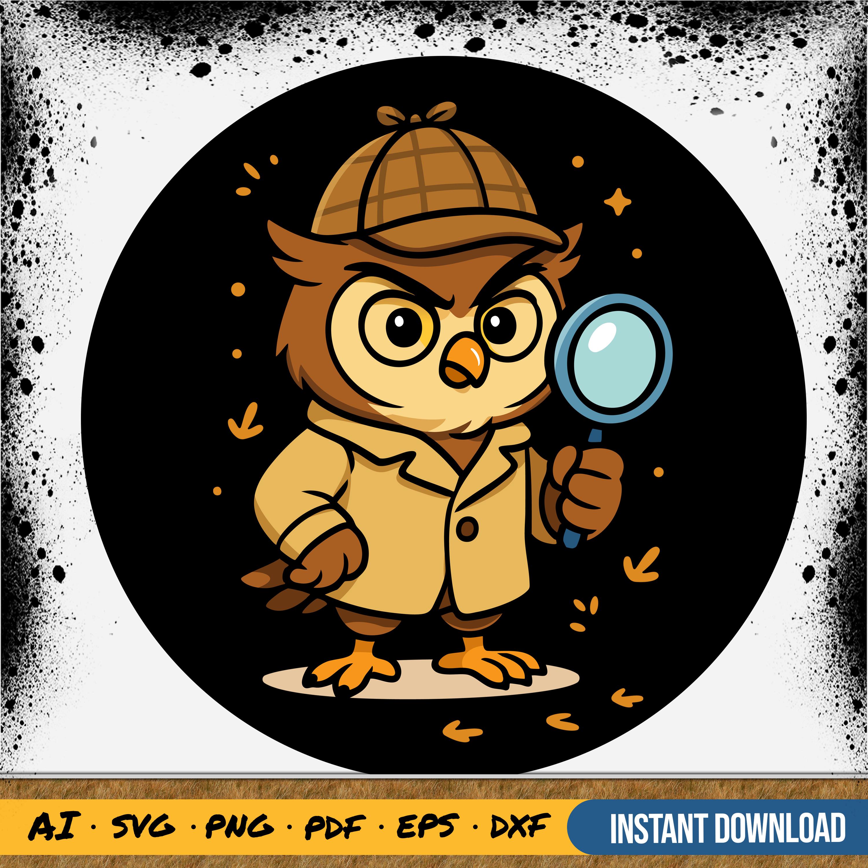 Detective Owl SVG: Cartoon Clipart for Cricut, Sublimation (digital ...