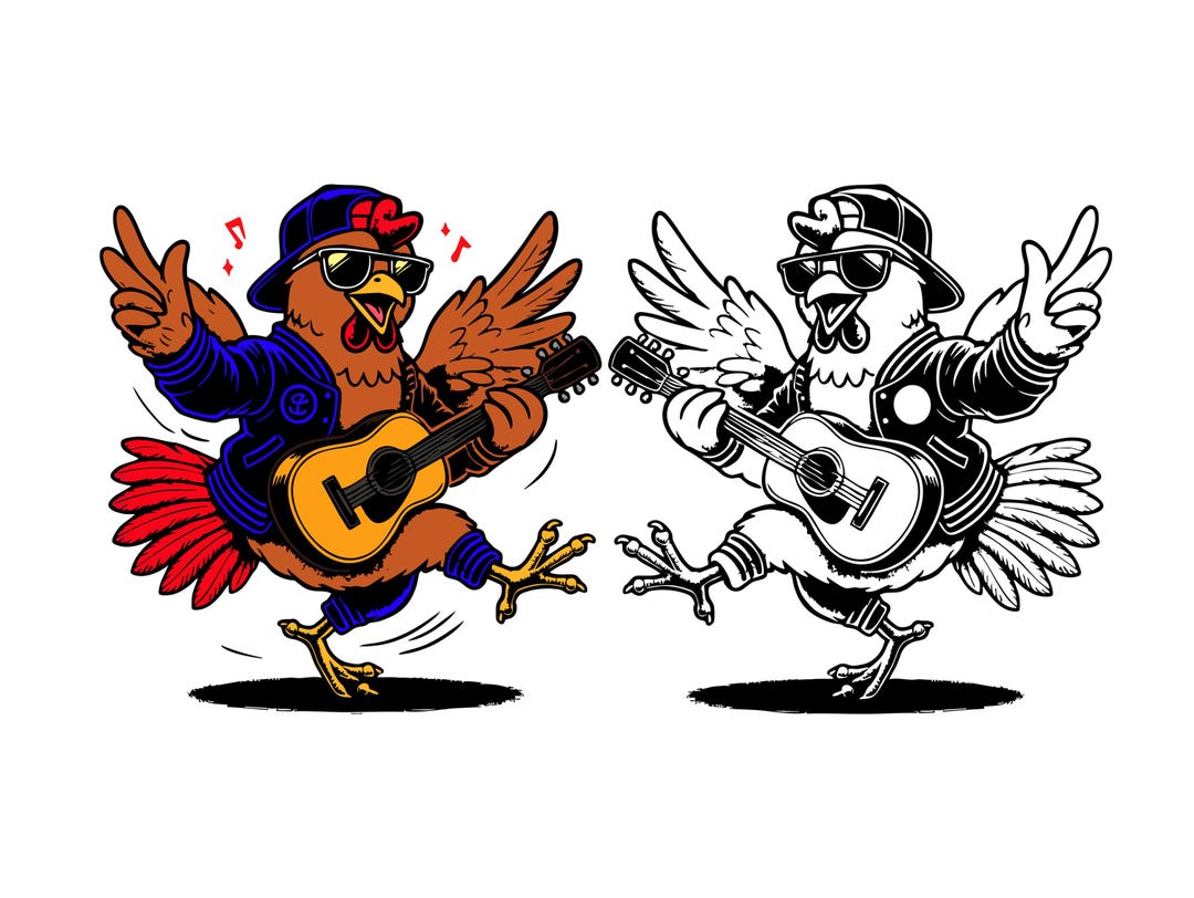 Rockstar Chicken Guitarist Vector Clipart: Funny Musician Rooster ...