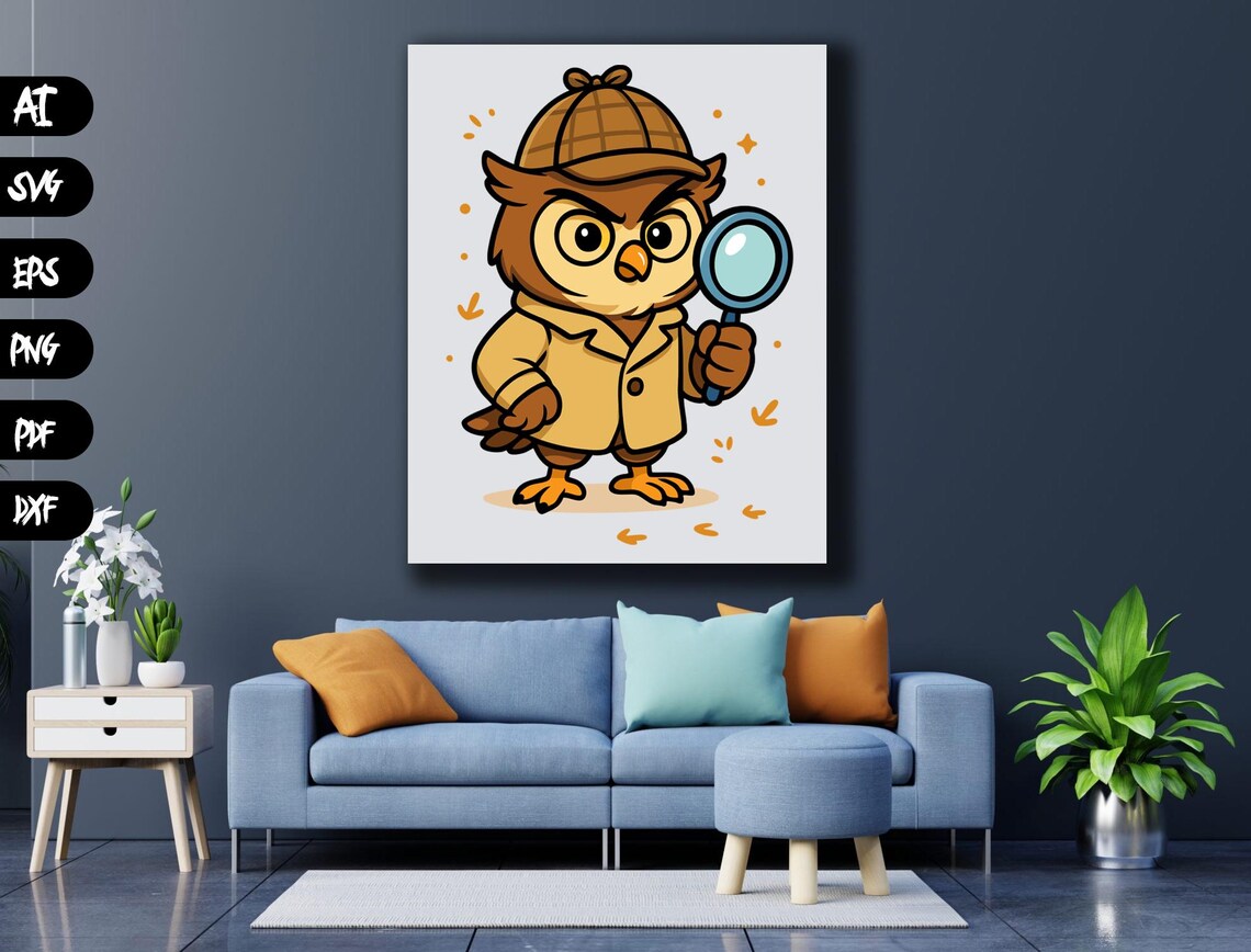 Detective Owl SVG: Cartoon Clipart for Cricut, Sublimation (digital ...
