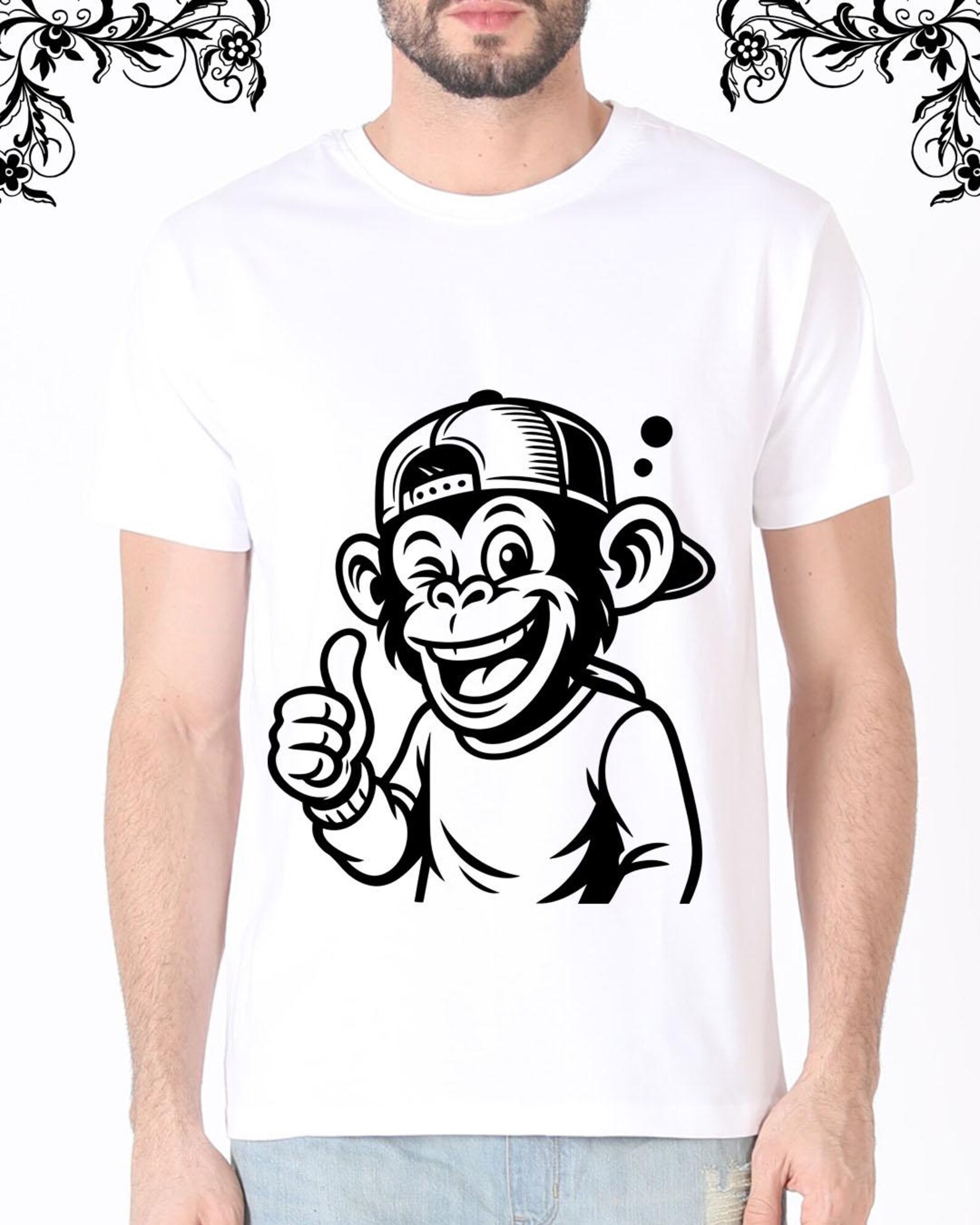 Cool Monkey Vector SVG | Cartoon Monkey Thumbs up | Funny Hip Hop Chimp ...