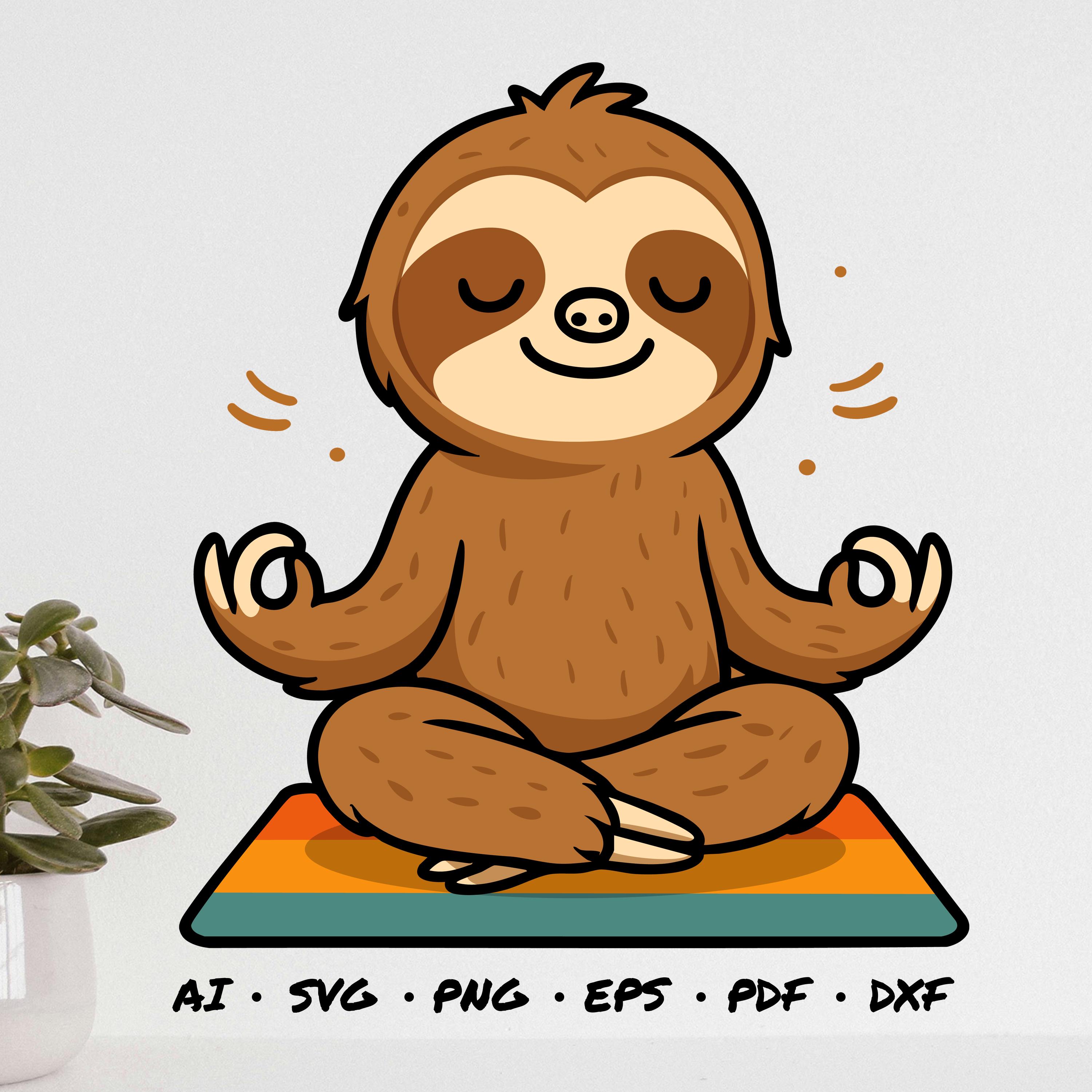 Yoga Sloth SVG | Cute Meditating Sloth Clipart | Relaxed Zen Animal ...