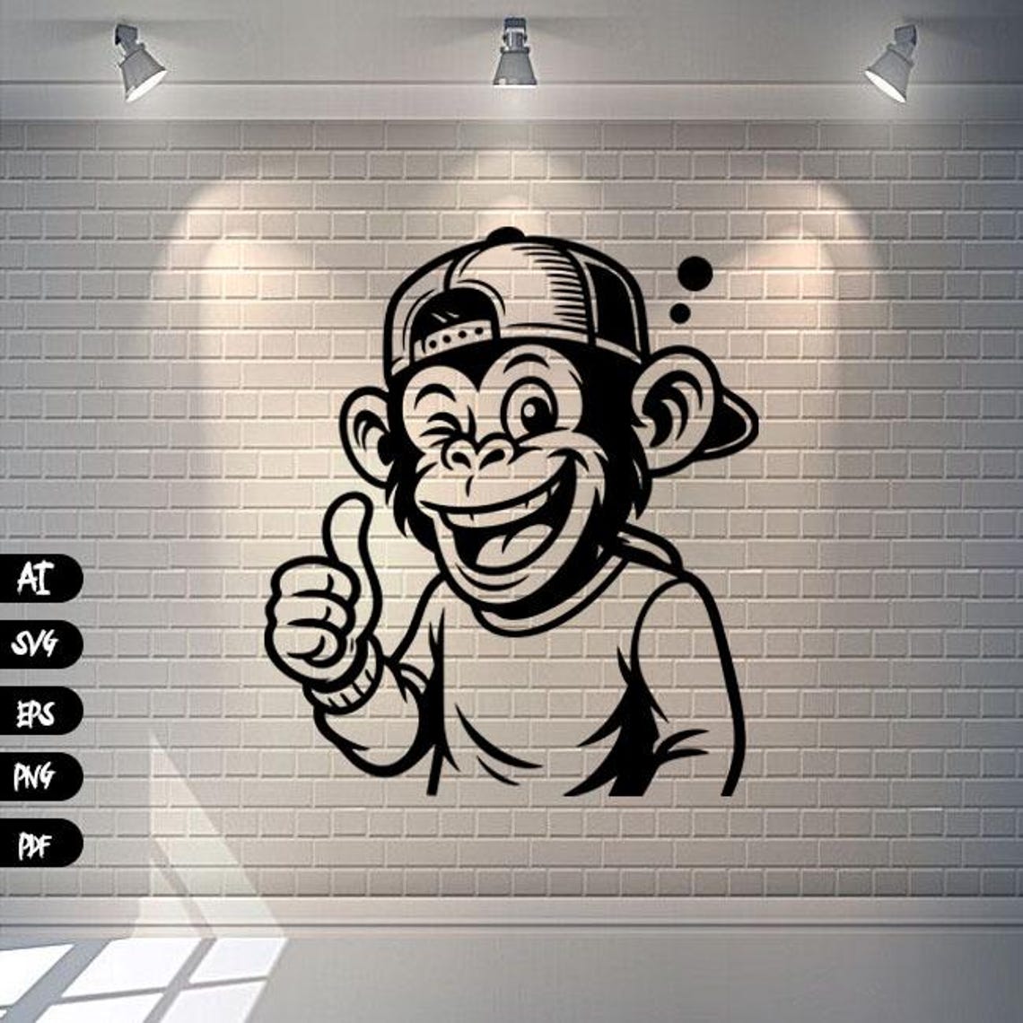 Cool Monkey Vector SVG | Cartoon Monkey Thumbs up | Funny Hip Hop Chimp ...