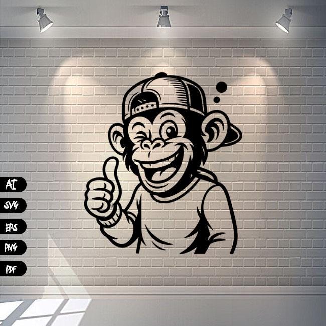 Cool Monkey Vector SVG | Cartoon Monkey Thumbs up | Funny Hip Hop Chimp ...