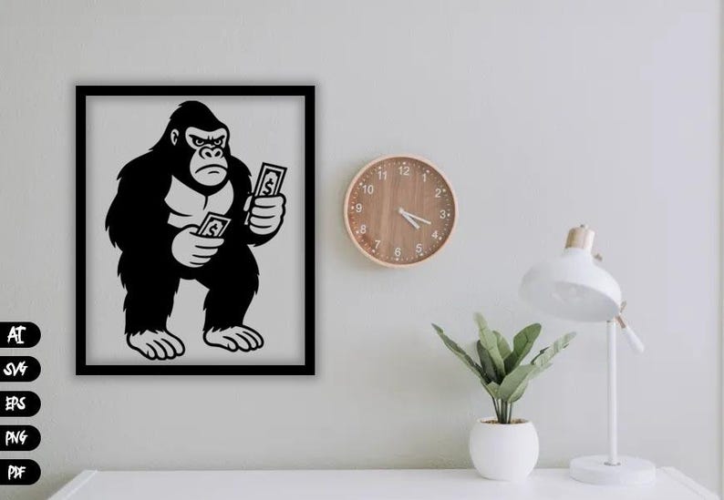 Gorilla Counting Money SVG | Funny Gorilla Vector Design | King Kong ...