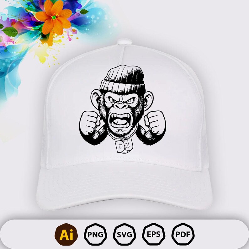 Angry DJ Monkey Vector | Hip Hop Gorilla Wall Art SVG PNG | Urban ...