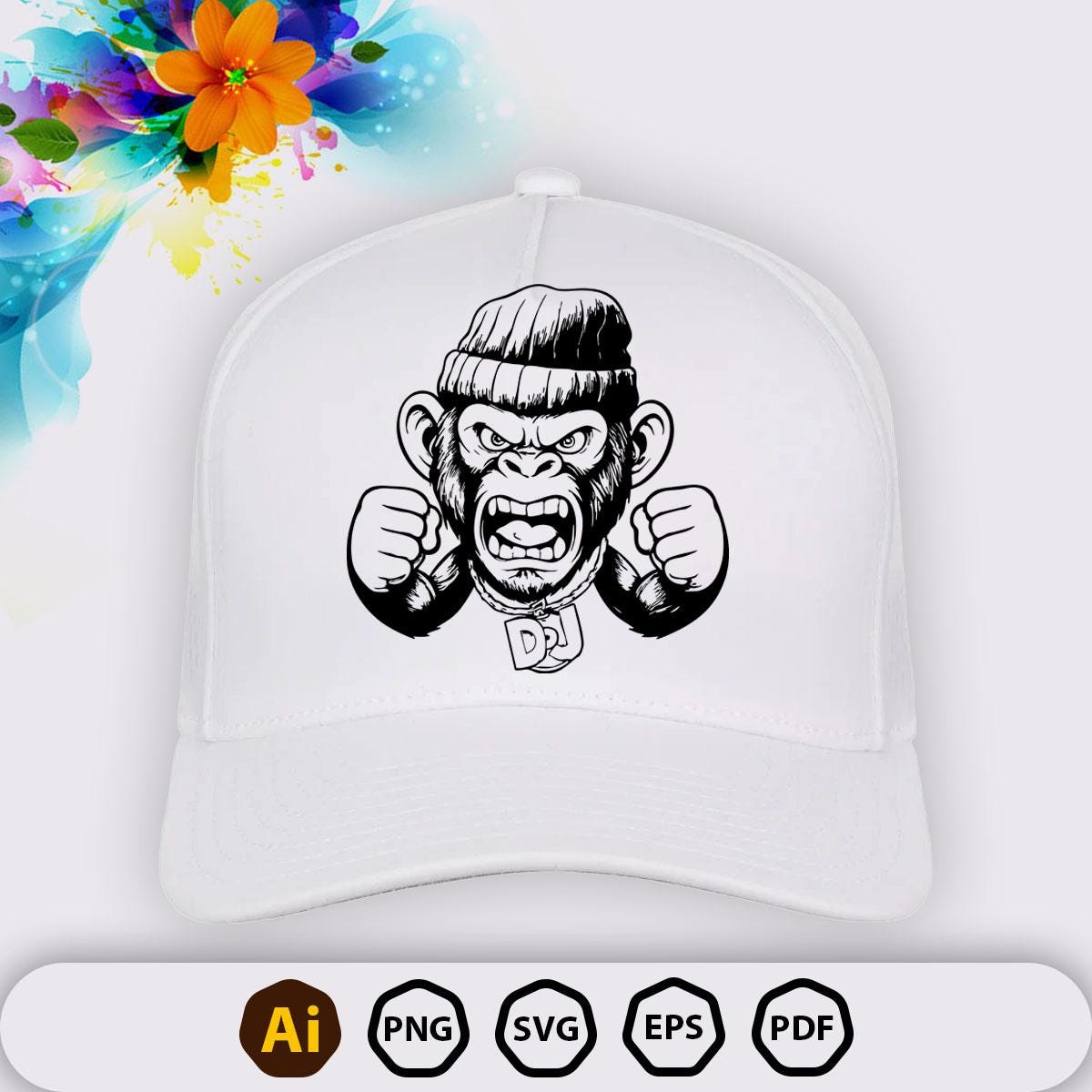 Angry DJ Monkey Vector | Hip Hop Gorilla Wall Art SVG PNG | Urban ...