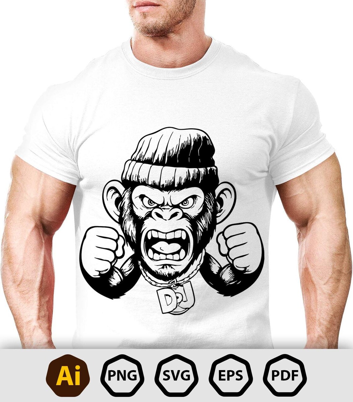 Angry DJ Monkey Vector | Hip Hop Gorilla Wall Art SVG PNG | Urban ...